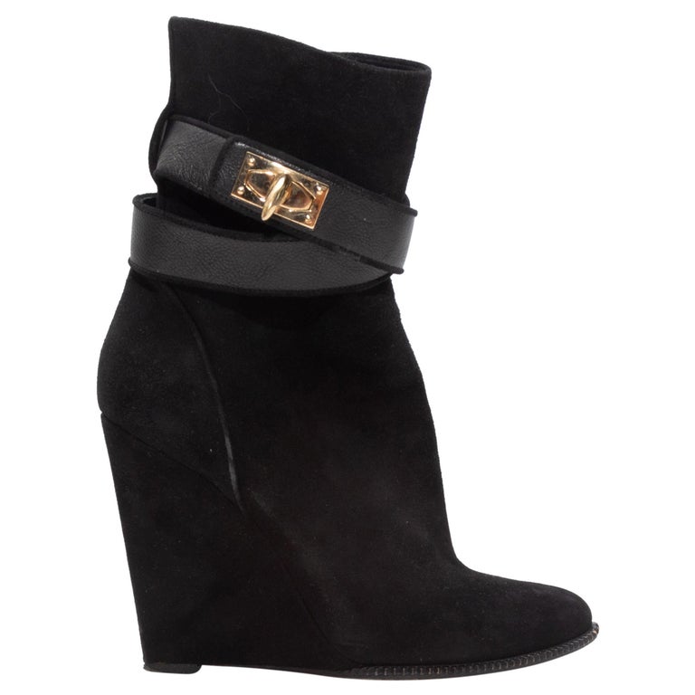 Givenchy Black Suede Shark Lock Boots For Sale at 1stDibs