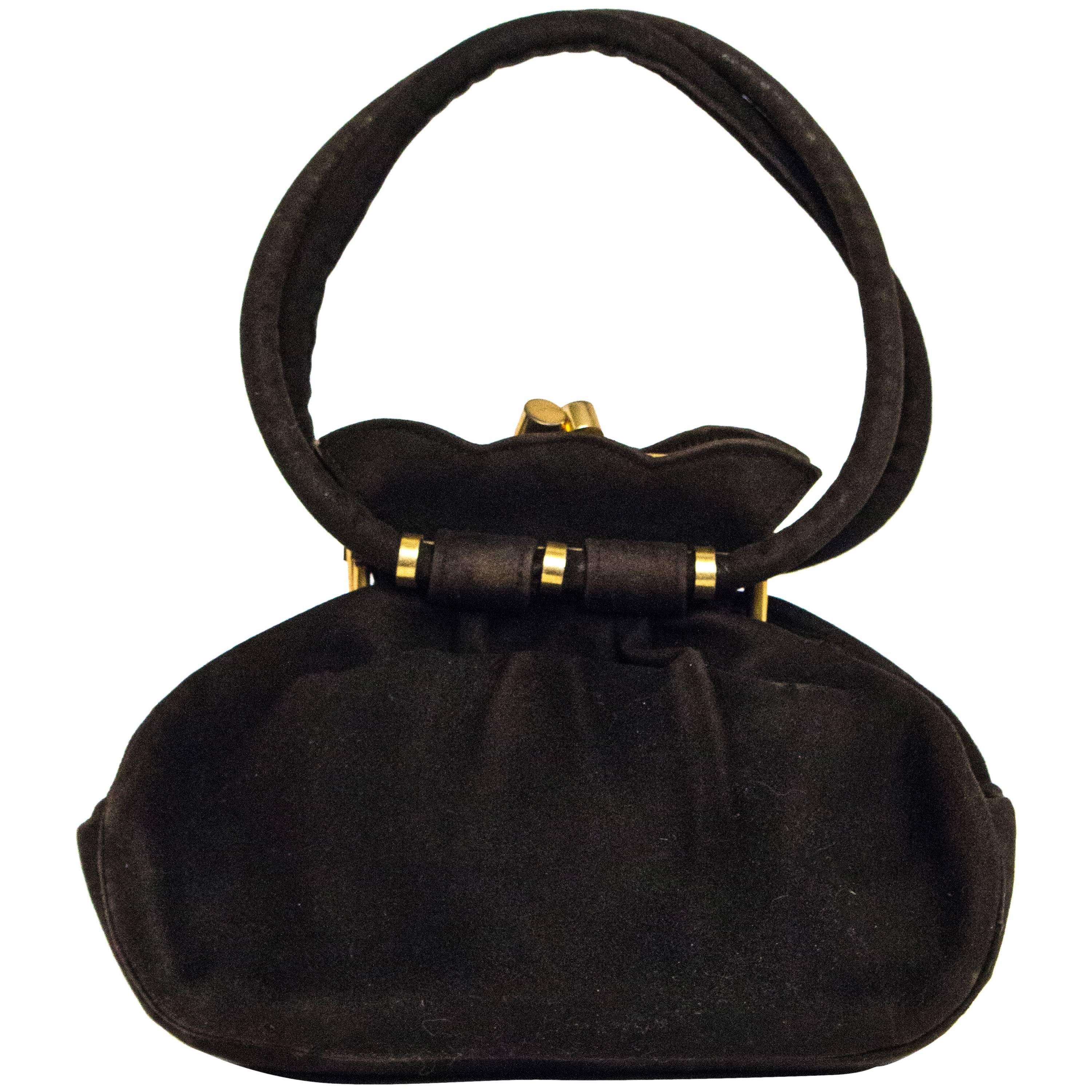 40s Black Suede Petite Handbag at 1stDibs