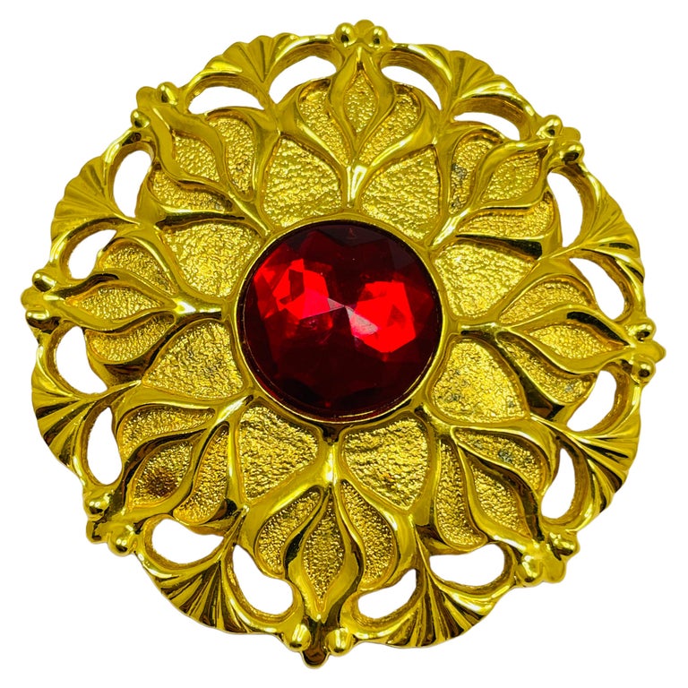 Vintage LADY REMINGTON gold red glass designer runway brooch For Sale ...