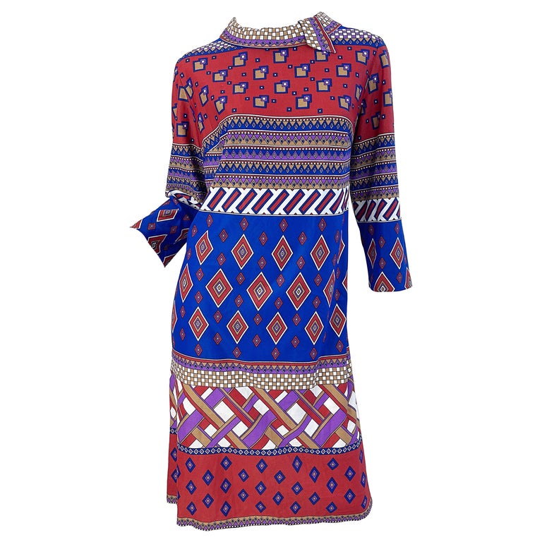 1960s Amy Adams for B. Altman Abstract Print 3/4 Sleeves Vintage 60s ...