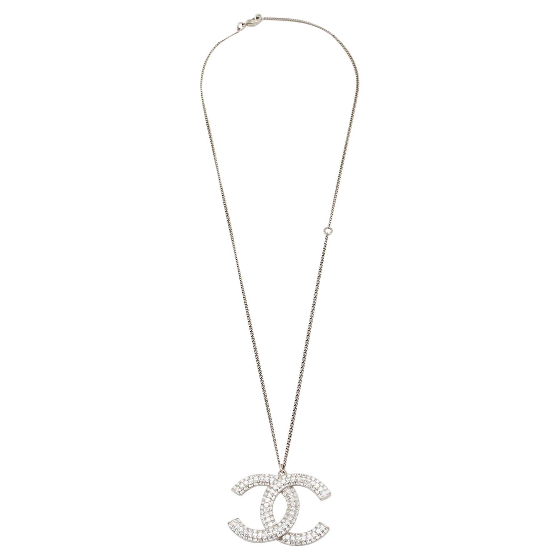 Chanel CC Crystals Silver Tone Pendant Necklace at 1stDibs | chanel ...
