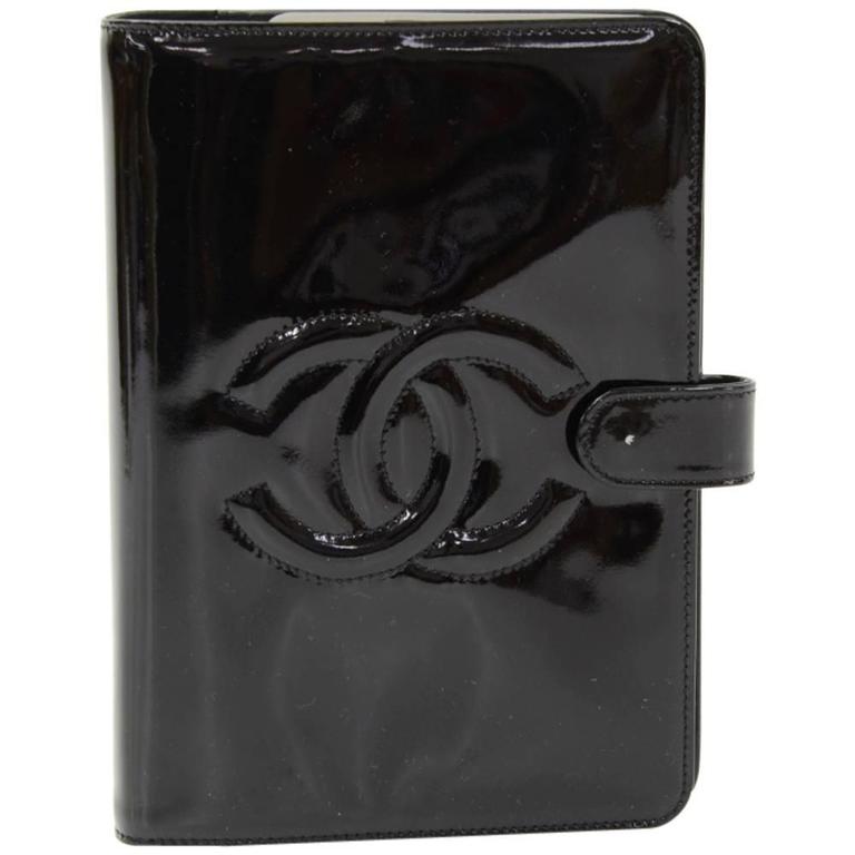 Chanel Black Patent Leather 6 Rings Large Agenda Cover at 1stDibs