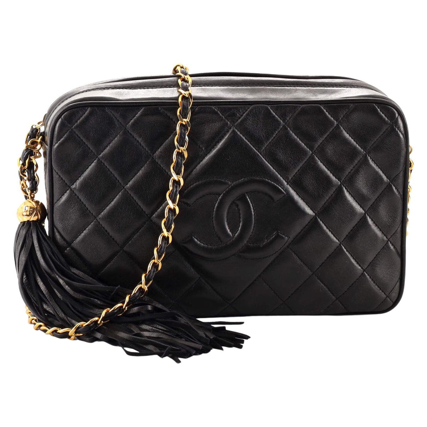 Chanel Vintage Diamond CC Camera Bag Quilted Leather Medium at 1stDibs