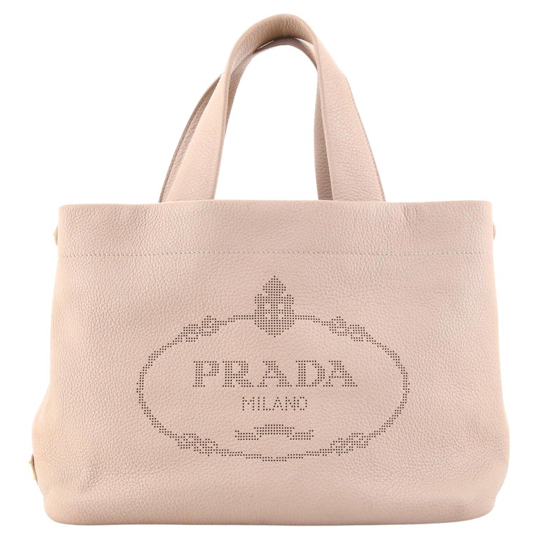 Prada Logo Tote Perforated Leather Medium For Sale at 1stDibs