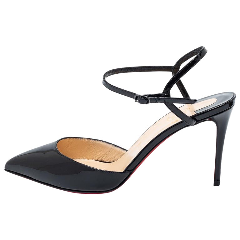 Christian Louboutin Black Patent Leather Riverina Ankle-Strap Pumps ...