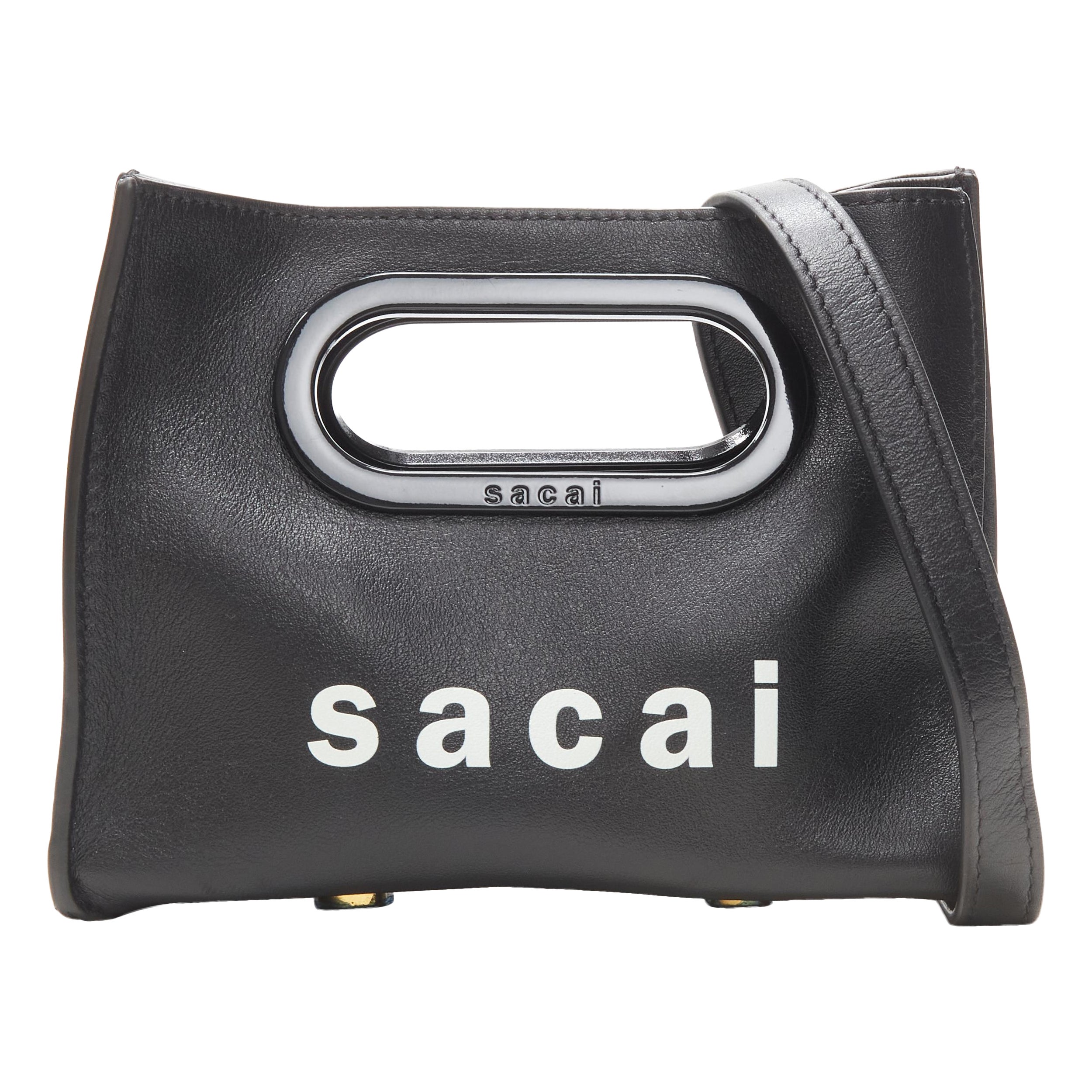 SACAI orange leather navy belt strap gold logo crossbody bag For Sale ...