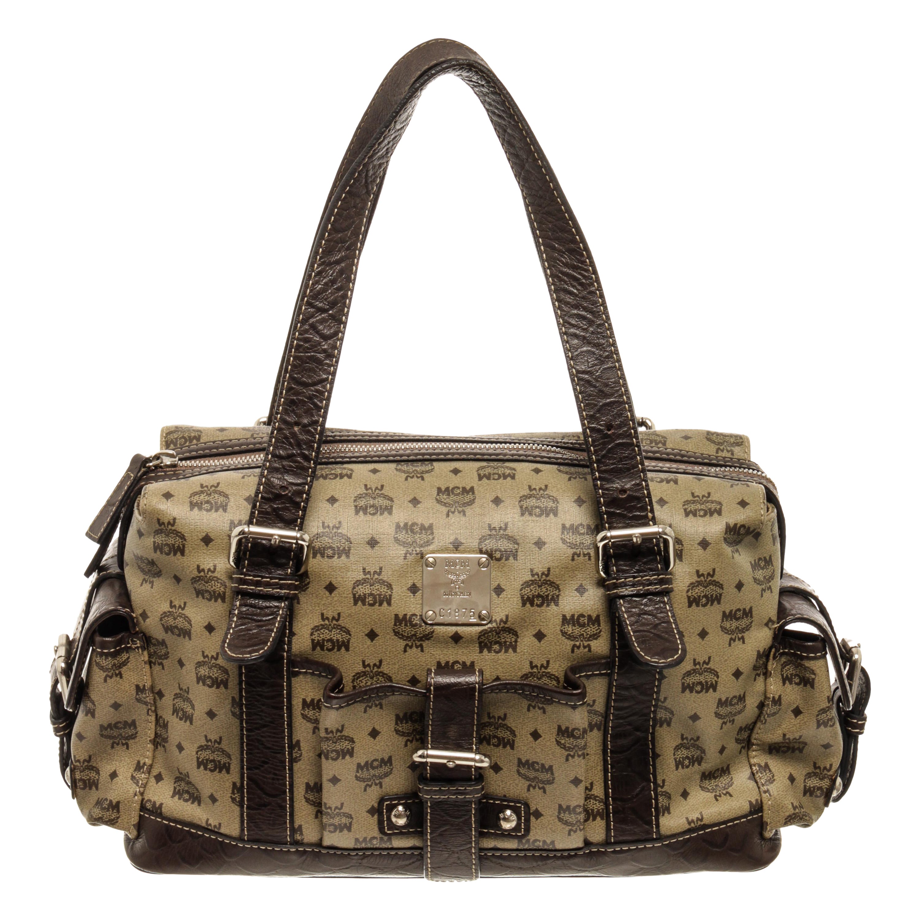 MCM Lion Logo Shopper 869658 Brown Leather Shoulder Bag For Sale at 1stDibs