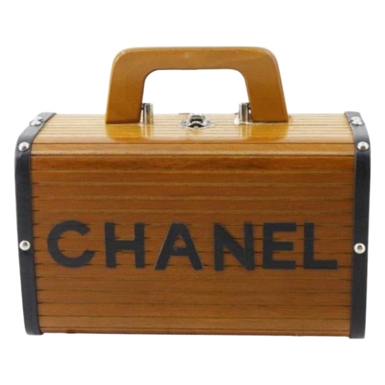 Chanel Cognac Brown Black Wooden Hardware Logo Top Handle Vanity Case ...