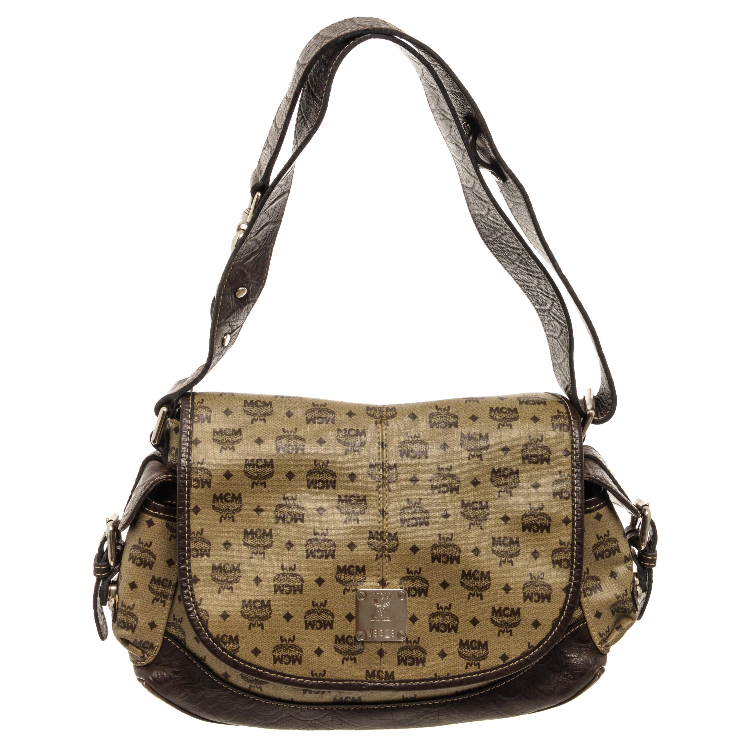 MCM Lion Logo Shopper 869658 Brown Leather Shoulder Bag For Sale at 1stDibs