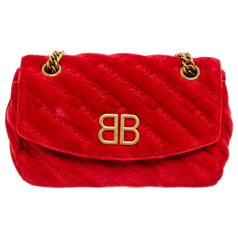 Balenciaga Red Velvet BB Chain Shoulder Bag For Sale at 1stDibs