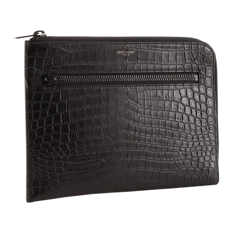 Saint Laurent YSL Rider Zipped Document Holder Crocodile Embossed ...