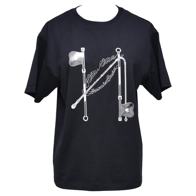 HERMES T-Shirt Top Black White CLIC CLAC Print Pocket Short Sleeve Crew ...