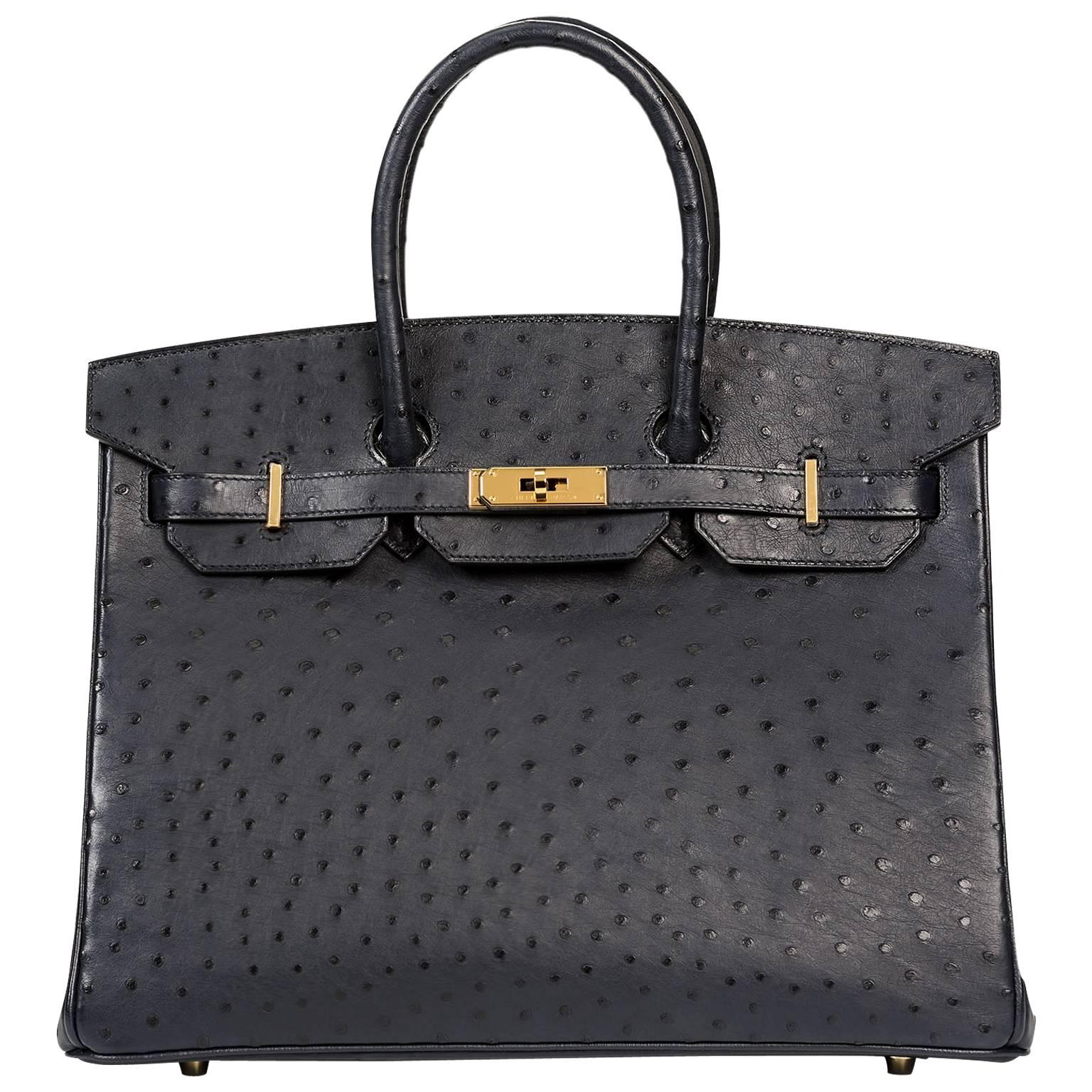 NEW Birkin 35 Ostrich Blue Indigo with gold hardware. SHIPPING INCLUDED ...