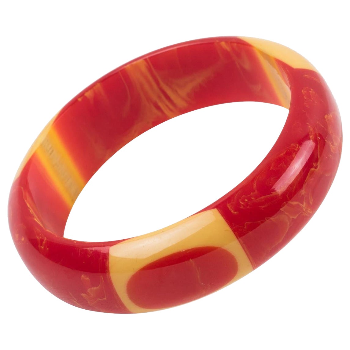 Belle Kogan Art Deco Bakelite Bracelet Bangle Red and Yellow Elongated ...