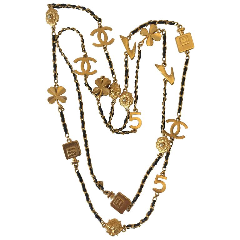 Chanel 18K gold plated signature motif chain necklace at 1stDibs