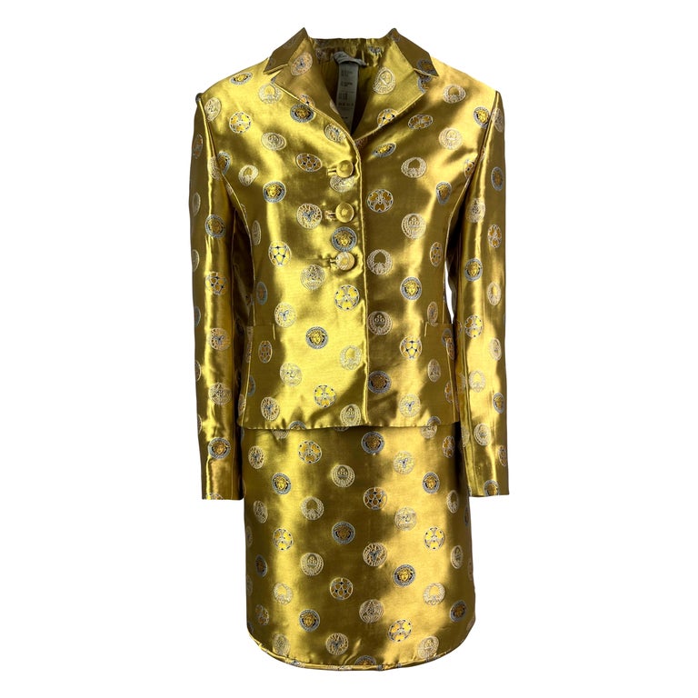 Fall 1997 Gianni Versace Golden Coin Print Suit For Sale at 1stDibs