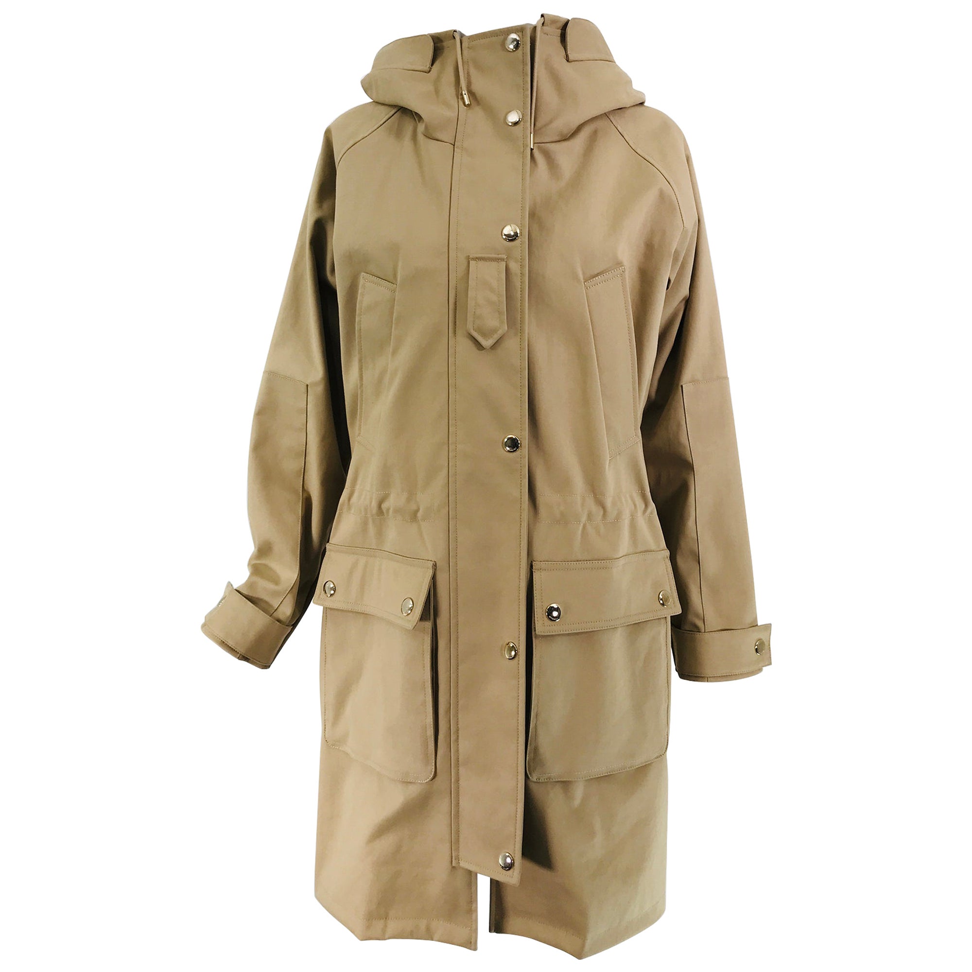 Givenchy Tan Poplin Hooded Full Length Parka Anorak at 1stDibs