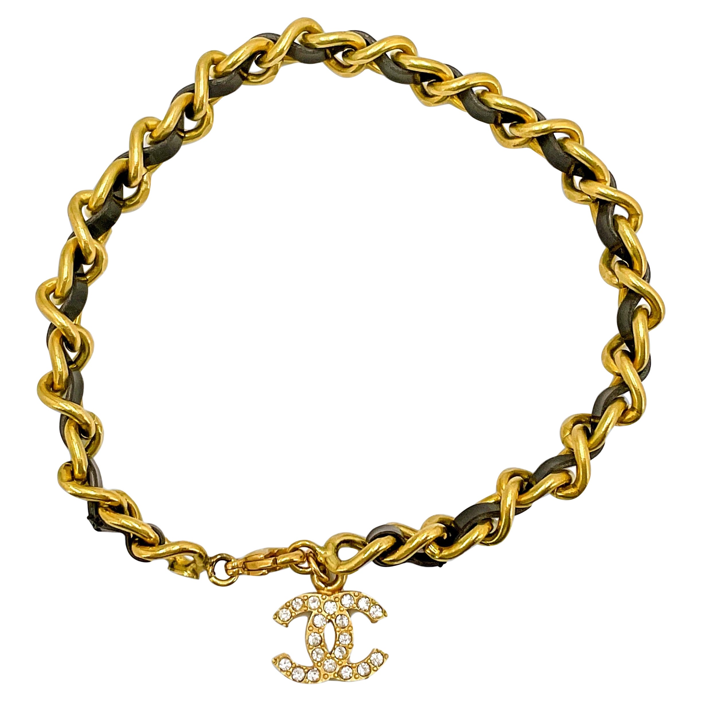 Chanel 95P Vintage Woven Crystal CC Barbie Anklet Bracelet 66056 For ...
