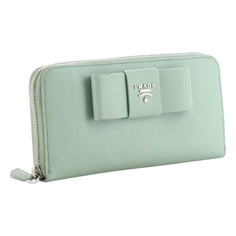 Prada Bow Zip Around Wallet Saffiano Leather Long For Sale at 1stDibs