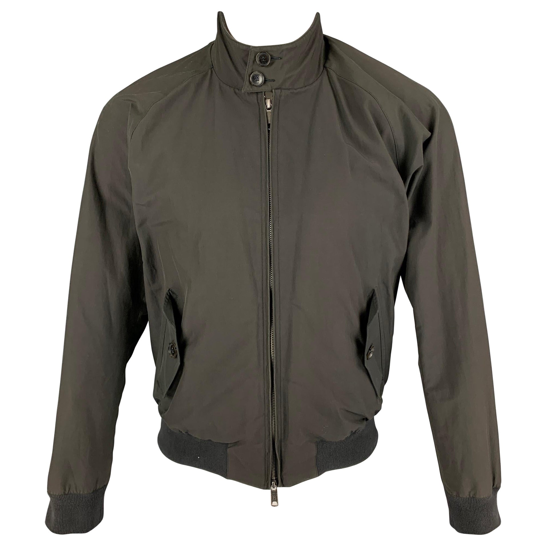 BARACUTA Size 40 Olive Cotton Polyester Zip Up Jacket For Sale at 1stDibs