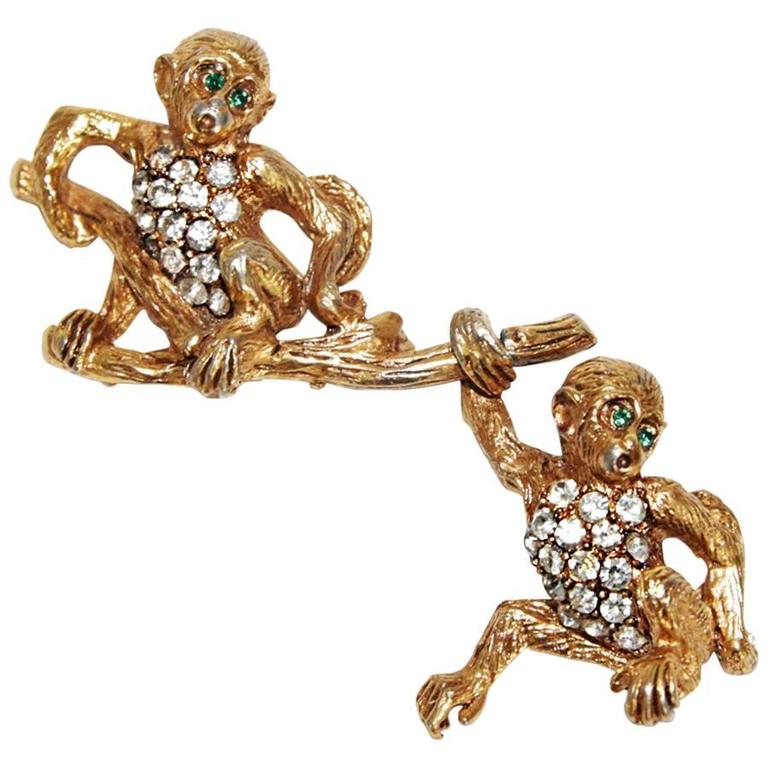 Exceptional vintage monkeys brooch c.1960 at 1stDibs