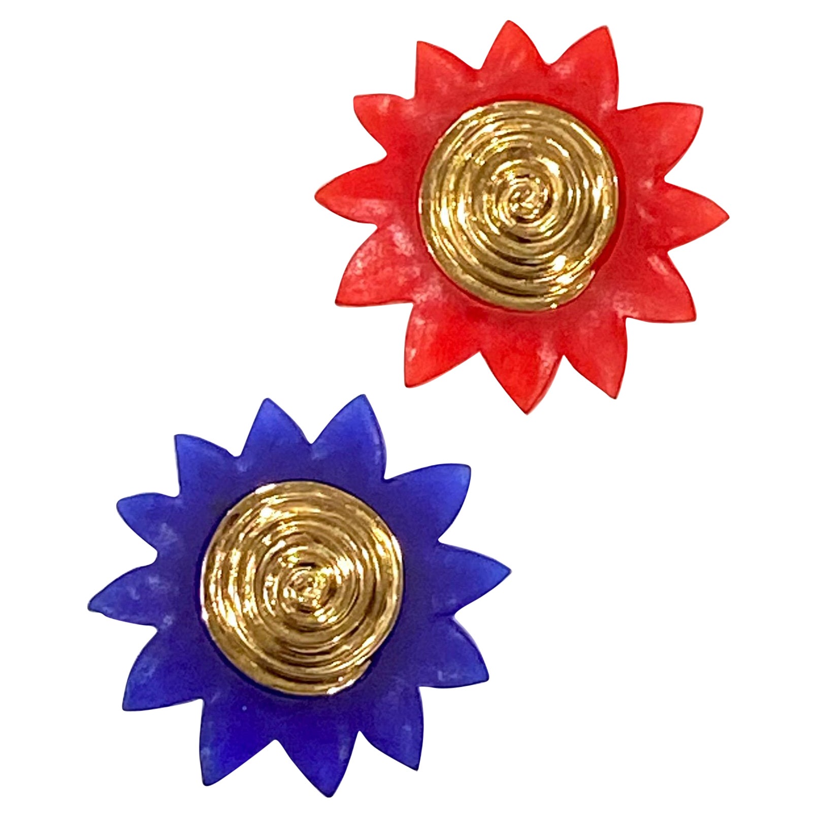 Rare Pair of Givenchy 1980 /90s Resin and Gold Brooches For Sale at 1stDibs
