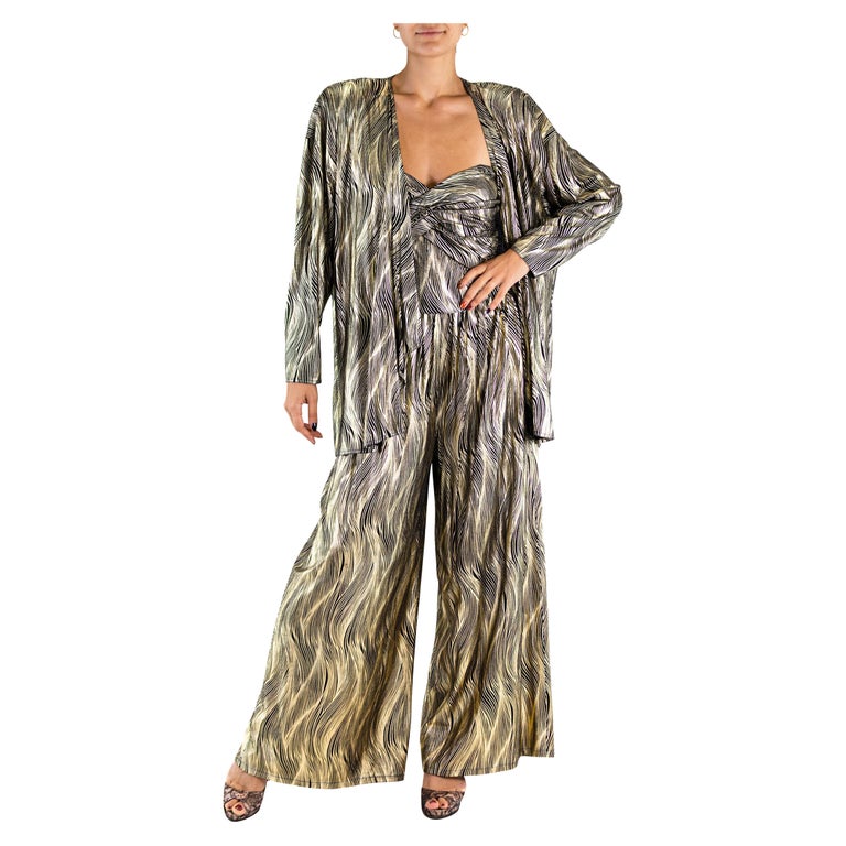 1970S Black and Gold Metallic Poly Blend Jersey Disco Tube Top, Pants ...
