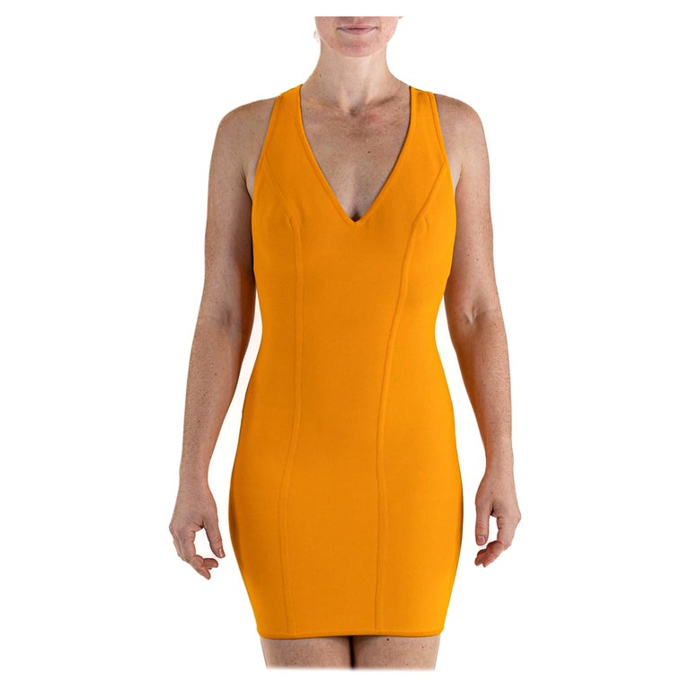 1990S HERVE LEGER Orange Rayon and Lycra Body-Con Cocktail Dress With ...