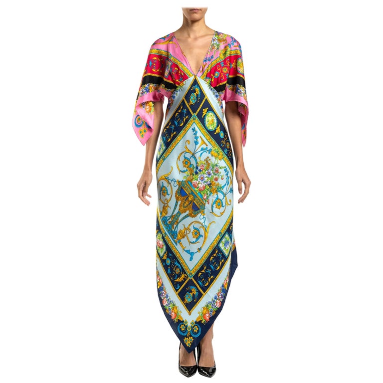 MORPHEW COLLECTION Pink and Blue Status Print Silk Floral VERSACE 2 ...