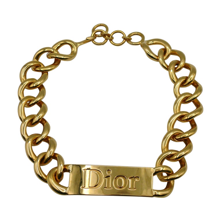CHRISTIAN DIOR by JOHN GALLIANO Massive Gold Tone ID Tag Chain Necklace ...