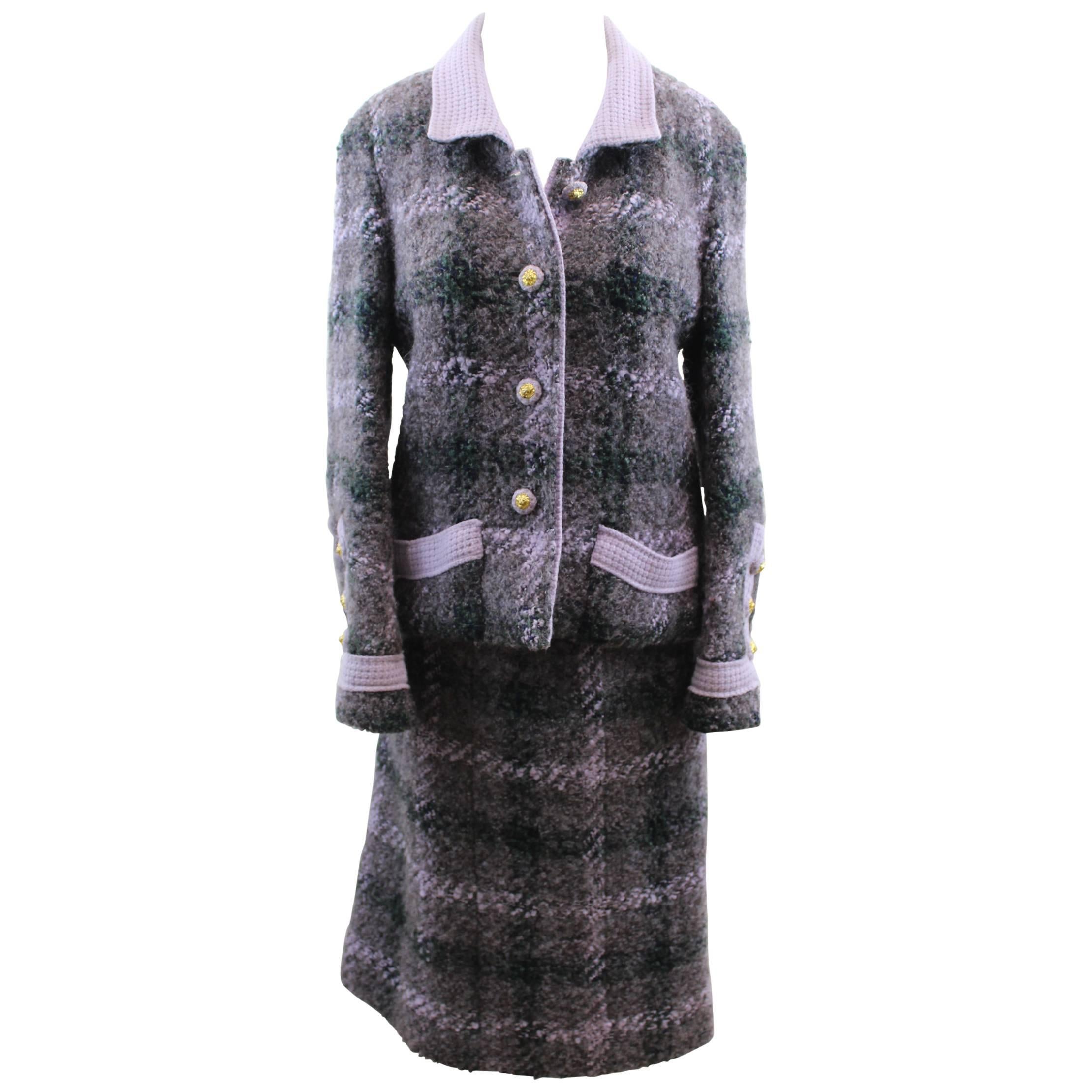 60's Chanel Couture 3 Piece Purple Tweed Suit at 1stDibs