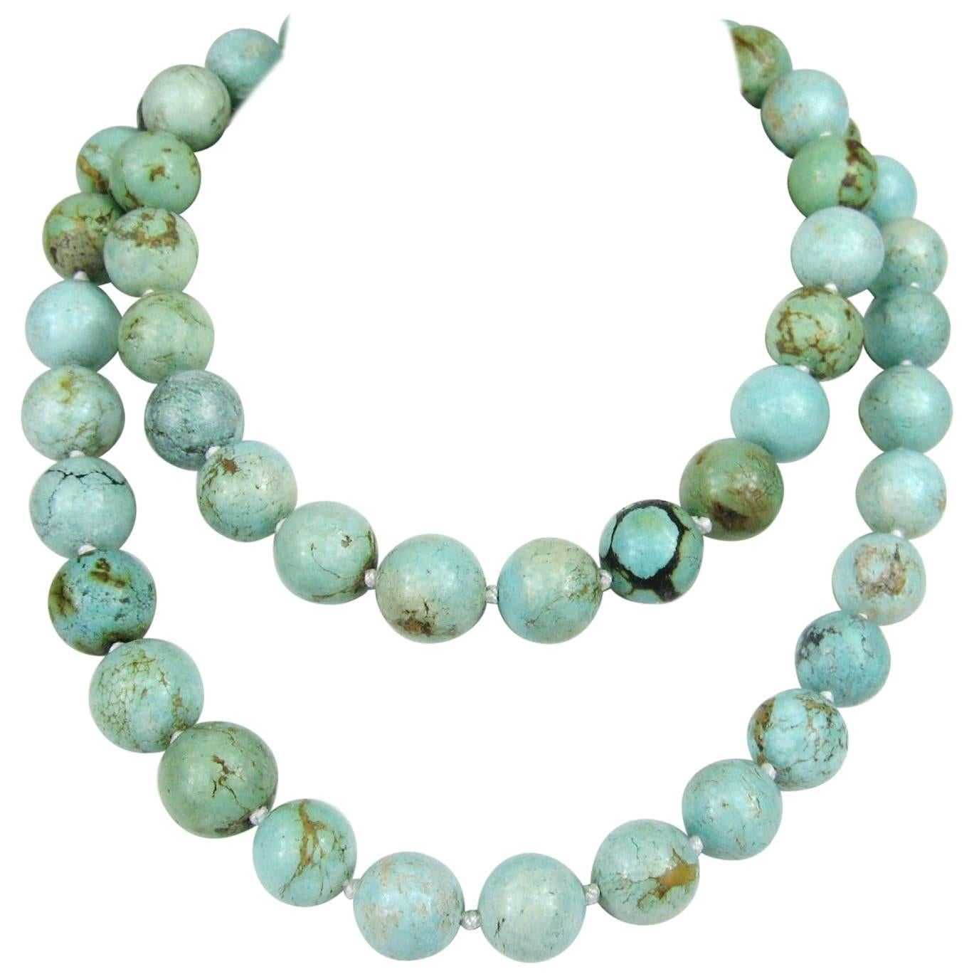 Massive Turquoise Ball 36" Long Necklace at 1stDibs