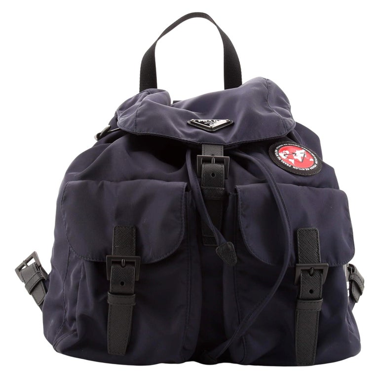 Prada Double Front Pocket Backpack Re-Nylon with Applique Medium at 1stDibs
