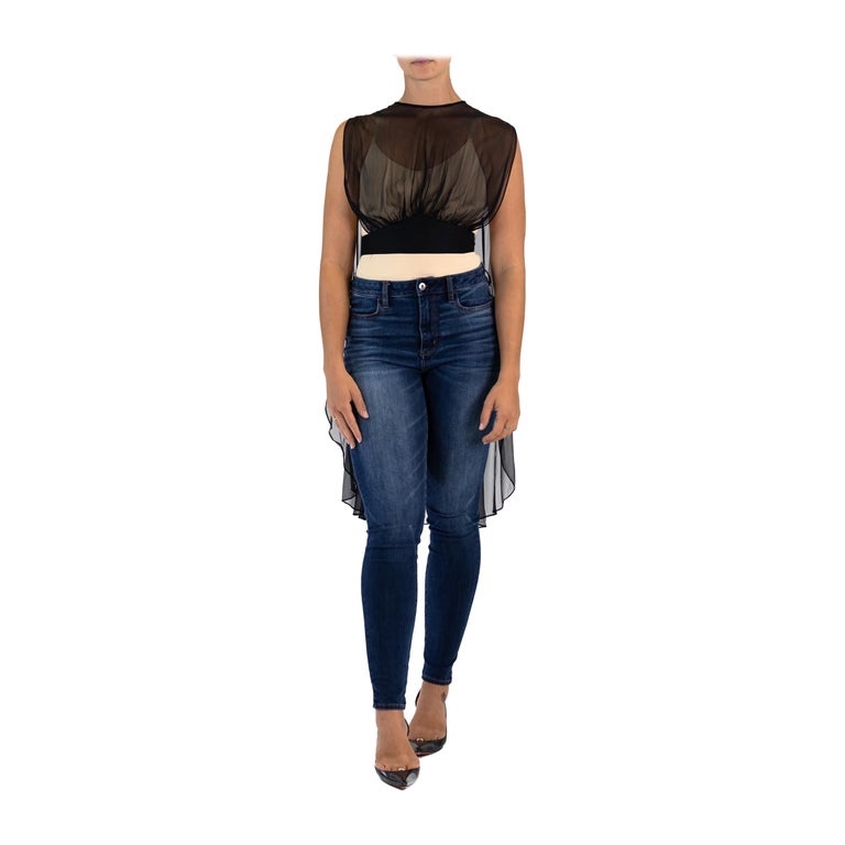 1960S Black Sheer Silk Chiffon Cape Top With Back Waist Band For Sale at 1stDibs