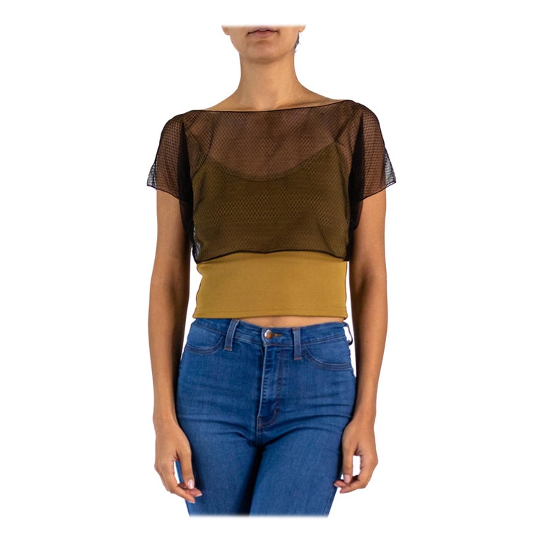 1950S Black Sheer Nylon Diamond Pattern Crop Top For Sale at 1stDibs