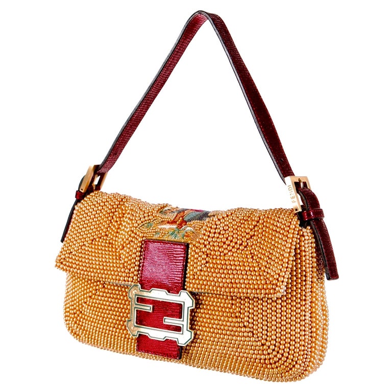 UNWORN Fendi Embroidered Golden Baguette Handbag Flap Bag Clutch - Full ...