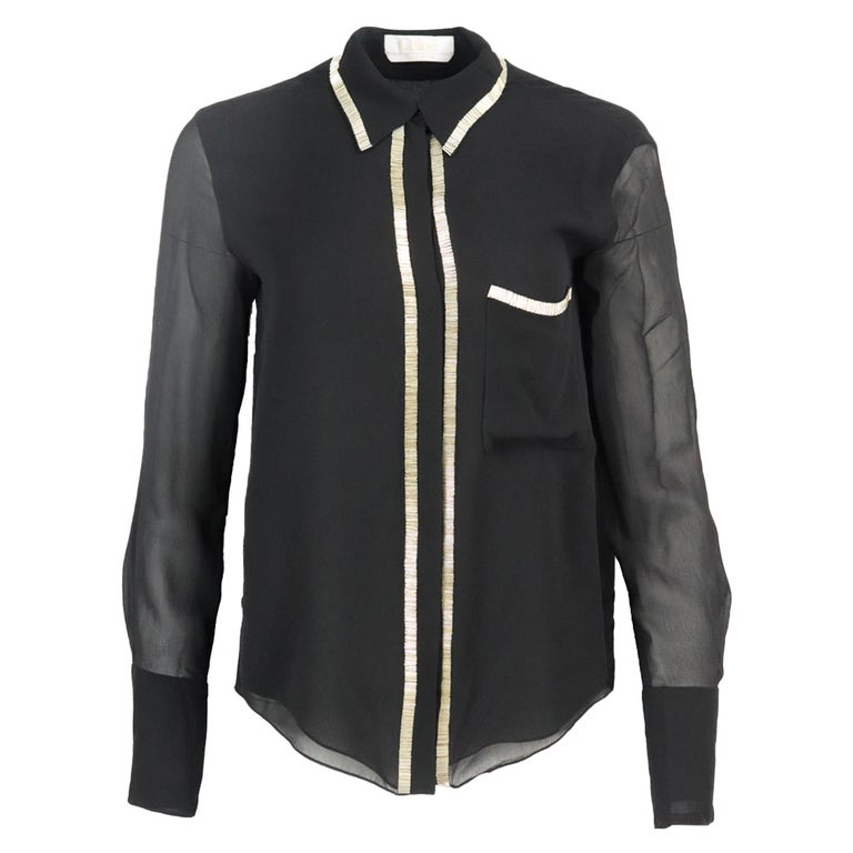 Chloé Embellished Silk Georgette Shirt Fr 36 Uk 8 For Sale at 1stDibs