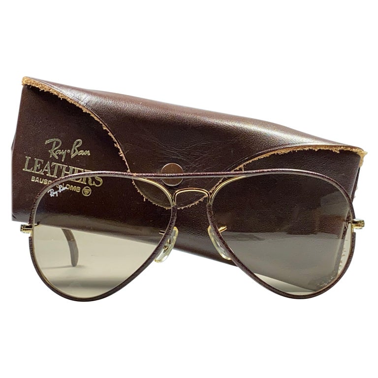 Vintage Ray Ban Vintage Brown Leathers Aviator Changeable Lens 62 B&L Sunglasses at 1stDibs