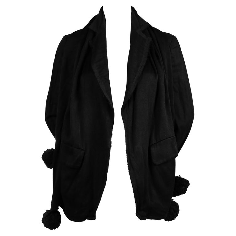 2003 COMME DES GARCONS black jacket with scarf overlay and pom pom ...