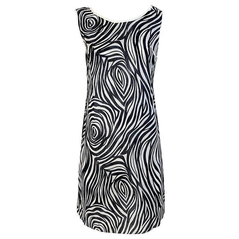 1960s Black and White Paper Shift Dress Psychedelic Zebra Print Mod ...
