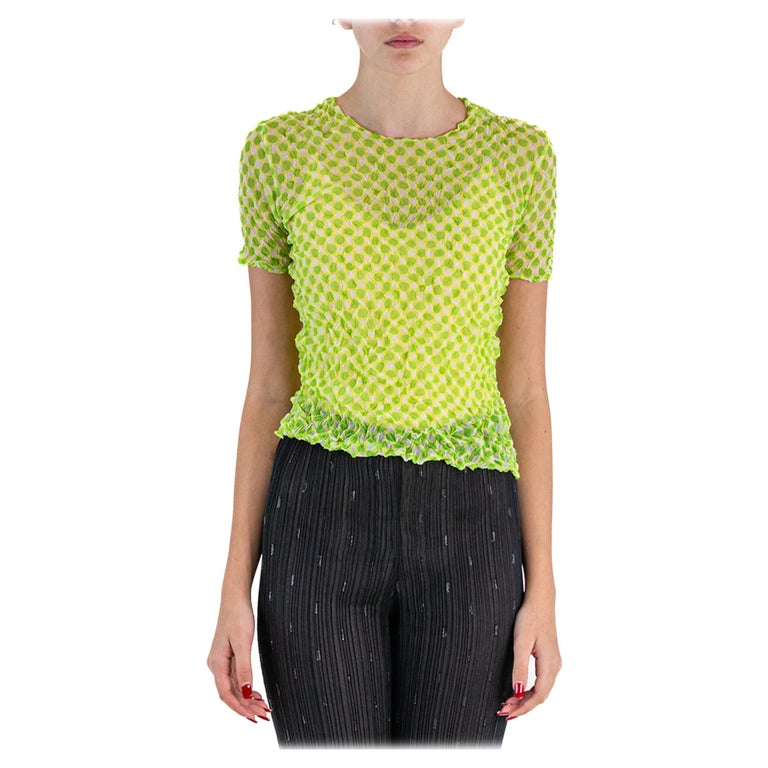 1990S ISSEY MIYAKE Lime Green Sheer Polyester Shrink Wrap Top With ...