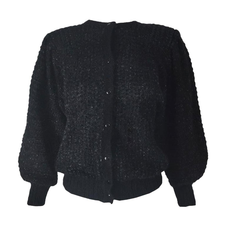 Italian Vintage Black Metallic Lurex Sheer Open Knit Lamé Cardigan ...