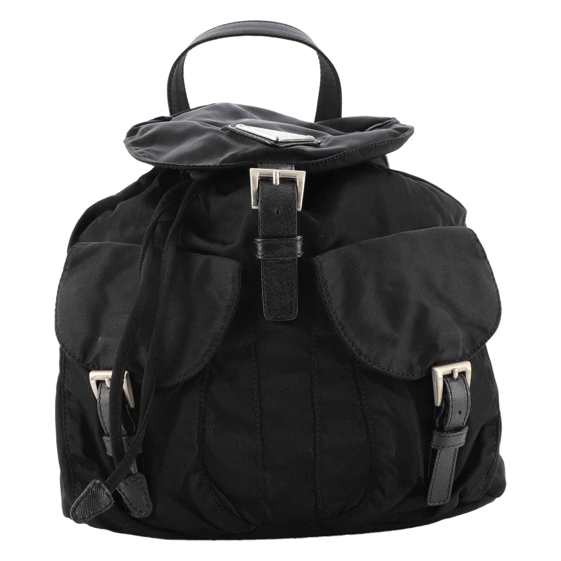 Prada Vela Double Front Pocket Backpack Tessuto with Saffiano Leather ...