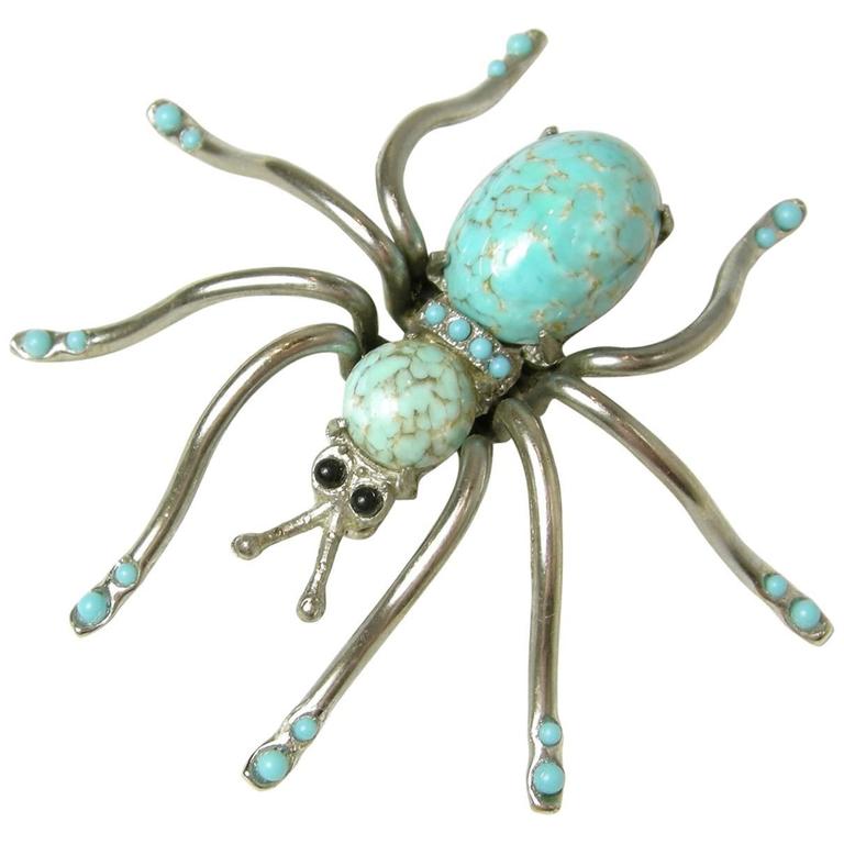 Vintage Whimsical 1940s Turquoise Spider Scatter Pin at 1stDibs