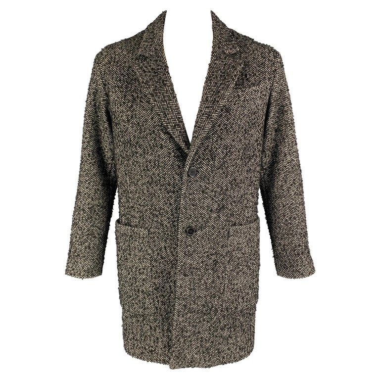 AMI by ALEXANDRE MATTIUSSI Size 38 Black White Herringbone Coat For ...