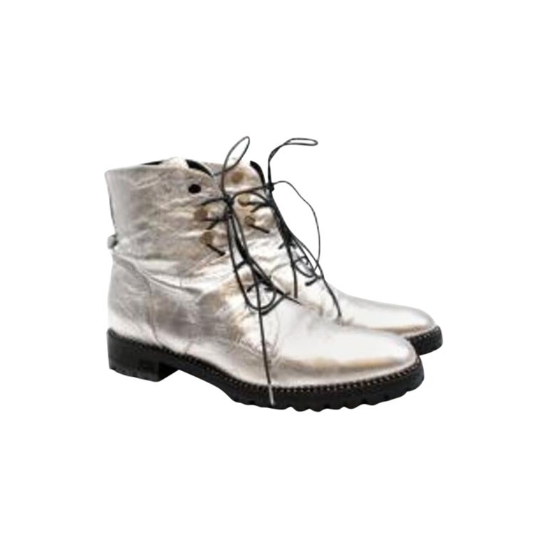 Silver Lace Up Biker Boots with Crystals For Sale at 1stDibs