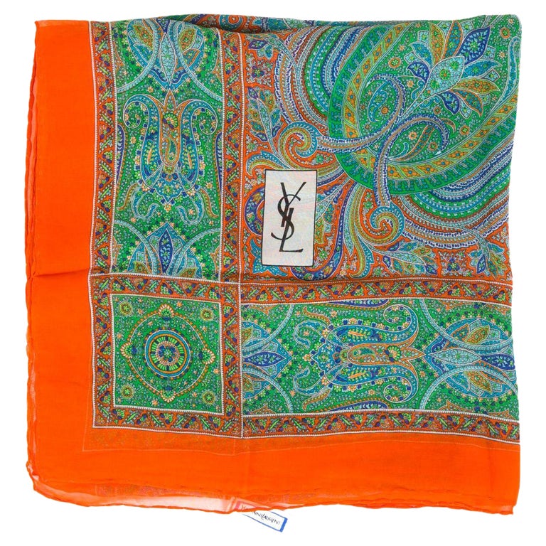 Multicolour Saint Laurent YSL Paisley Print Silk Georgette Shawl For ...