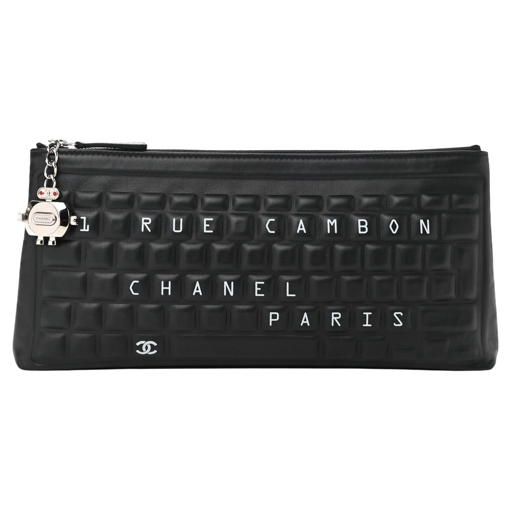 Chanel Iconic Novelty Keyboard Black Lambskin Clutch Minaudière For ...