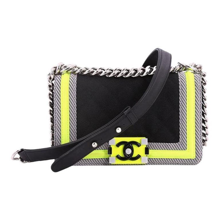 Chanel Boy Soldout Spring 2016 Small Rare Black Neon Lime Nylon Flap ...