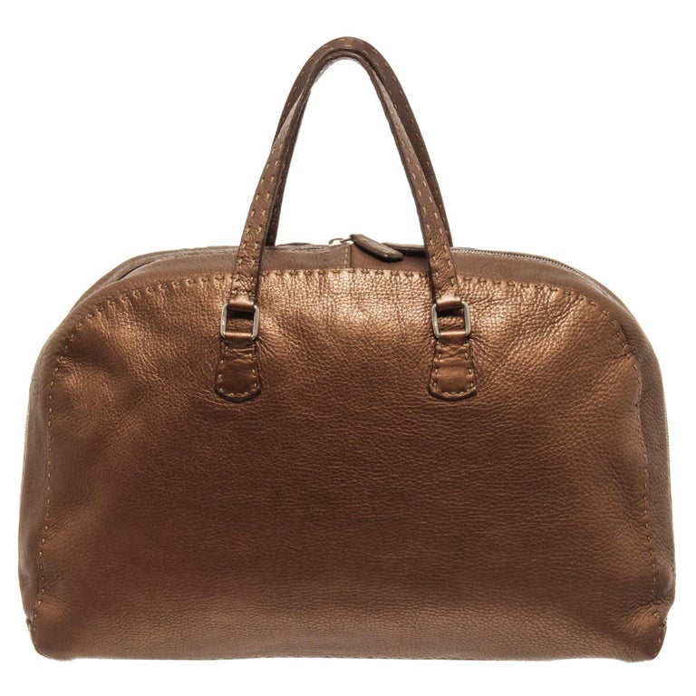 Fendi Bronze Leather Selleria Large Handbag For Sale at 1stDibs